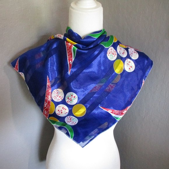 Accessories | 199s Bright Blue Flower Bouquet Scarf | Poshmark